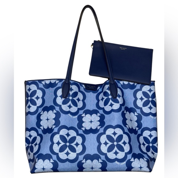 kate spade | Bags | Kate Spade Blue Floral Extra Large Tote Bag W Pouch ...